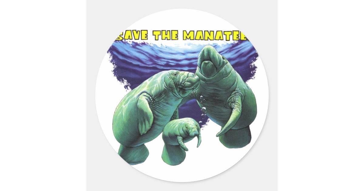 Save the Manatees Classic Round Sticker | Zazzle