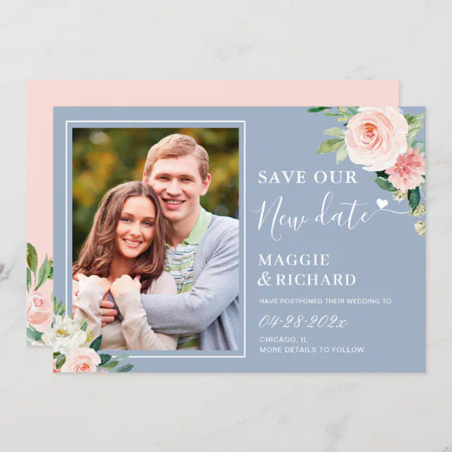 Save The New Date Dusty Blue Blush Pink Floral Save The Date | Zazzle