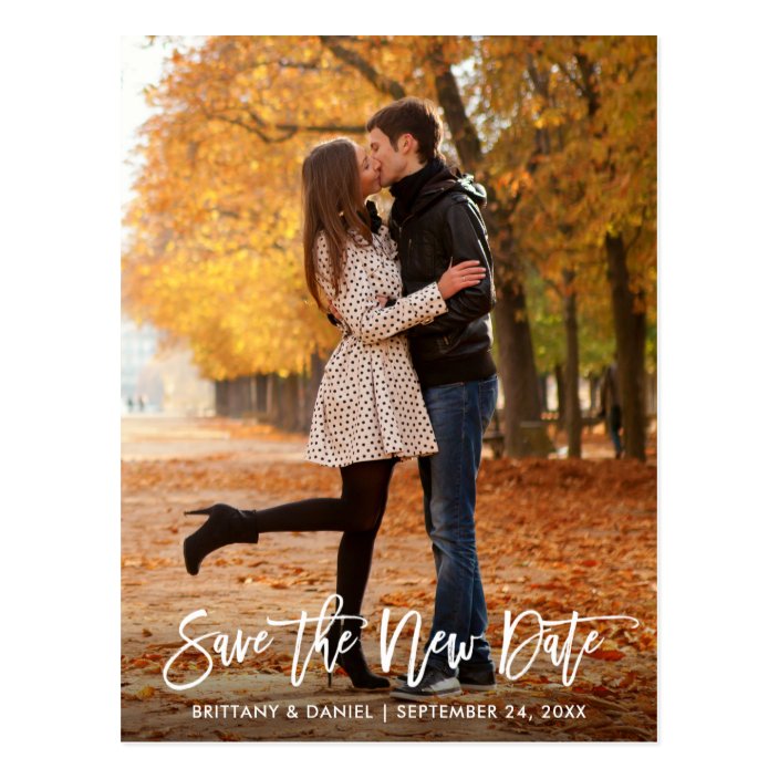 Save The New Date Modern Brush Script Photo Postcard | Zazzle.com
