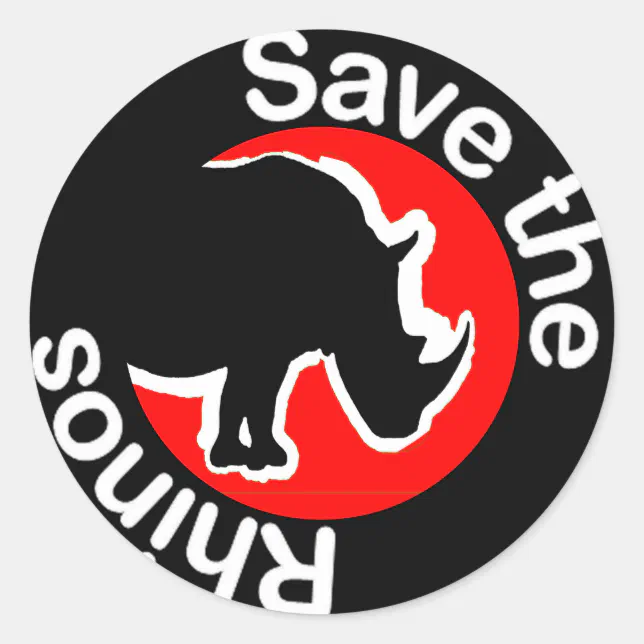 Save the rhinos red classic round sticker | Zazzle