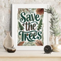 Save the Trees Green Foliage Conservation Art Poster | Zazzle