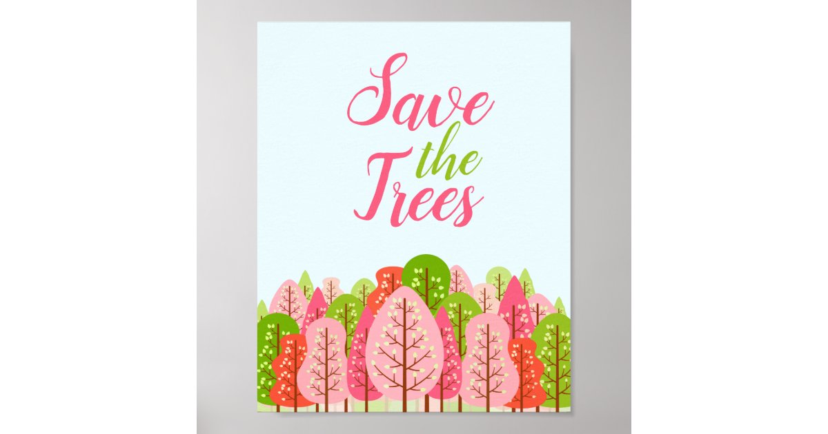 Save The Trees Pink And Green Spring Eco Poster | Zazzle