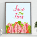 Save The Trees Pink And Green Spring Eco Poster | Zazzle