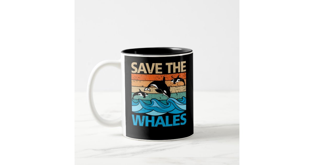 Save The Whales Retro Vintage Orca Whale Two-Tone Coffee Mug | Zazzle