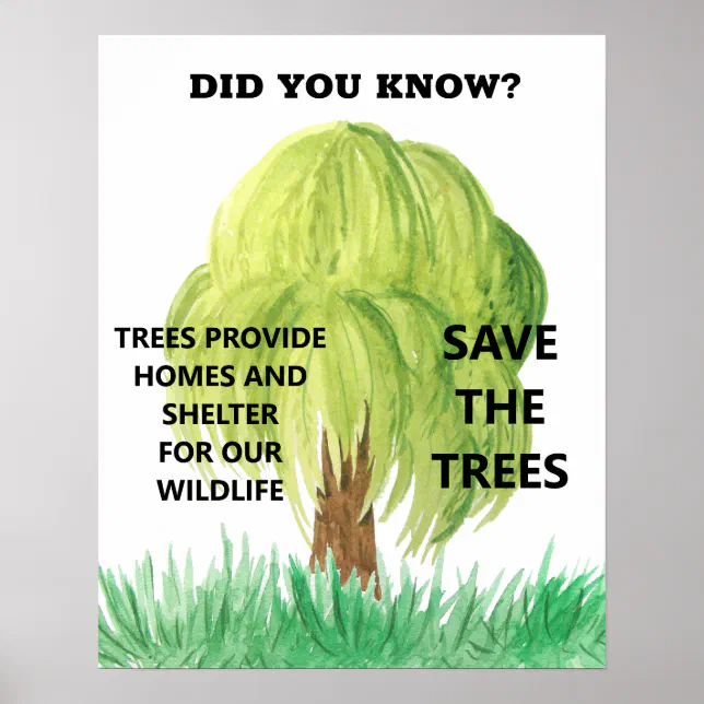 Save Trees Conserve Environmental Animal Habitat Poster | Zazzle