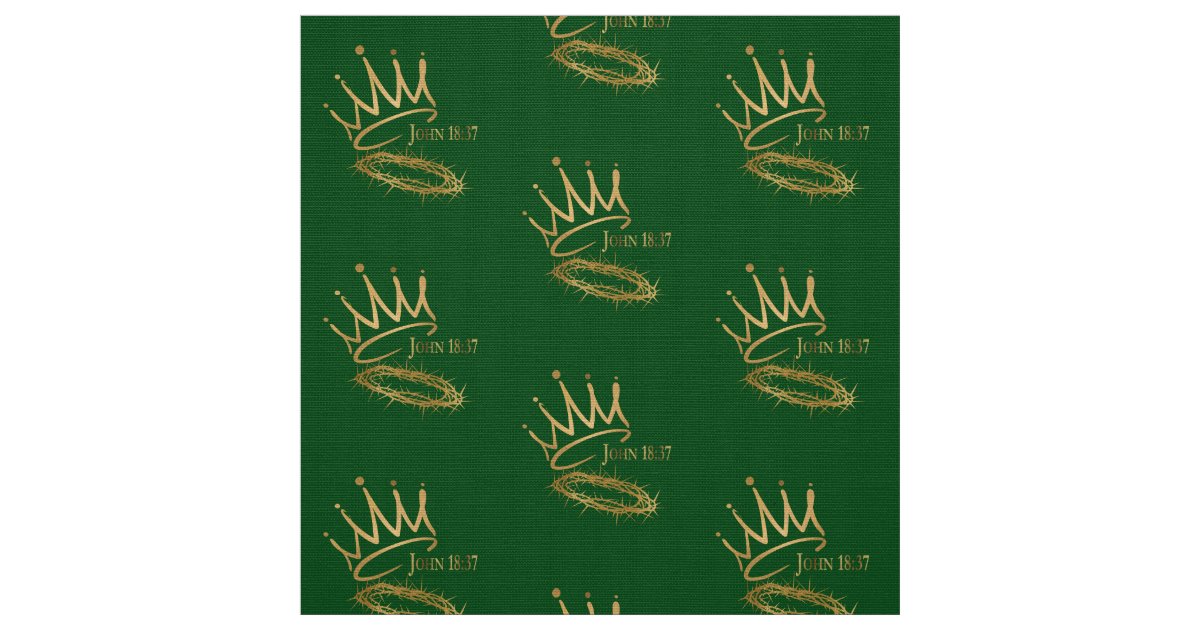 SAVIOR KING JESUS Green/Gold Crown Pattern Fabric | Zazzle