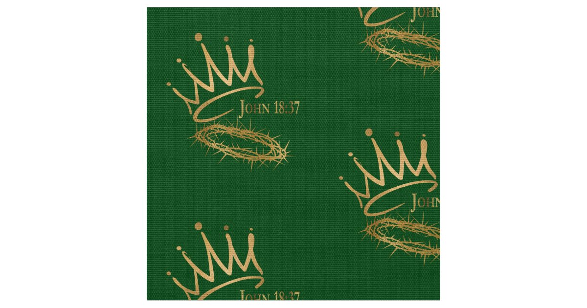 SAVIOR KING JESUS Green/Gold Crown Pattern Fabric | Zazzle
