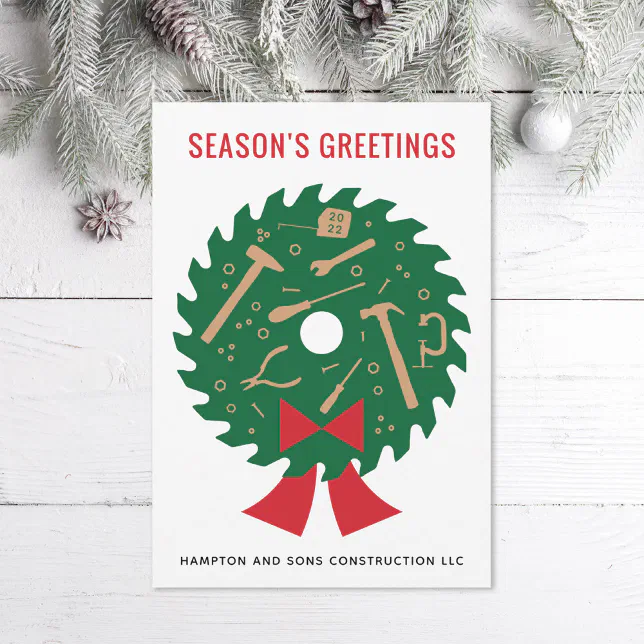 Saw Blade Wreath Construction Company Holiday Card | Zazzle