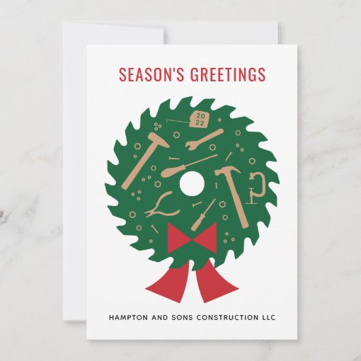 Saw Blade Wreath Construction Company Holiday Card | Zazzle
