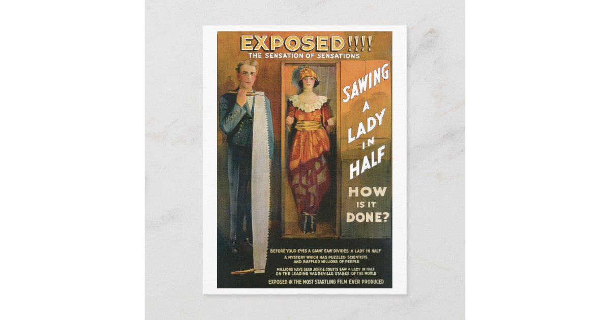 Sawing A Lady In Half ~ Magician Vintage Magic Act Postcard | Zazzle