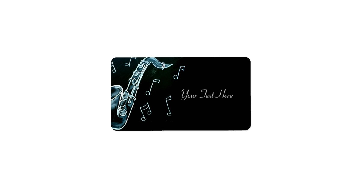 Saxophone And Music Notes Label | Zazzle