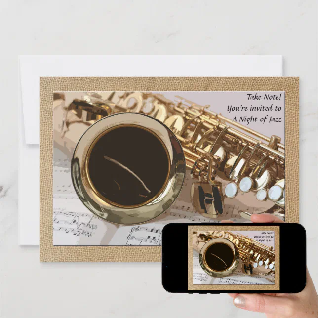 Saxophone and Sheet Music Invitation | Zazzle