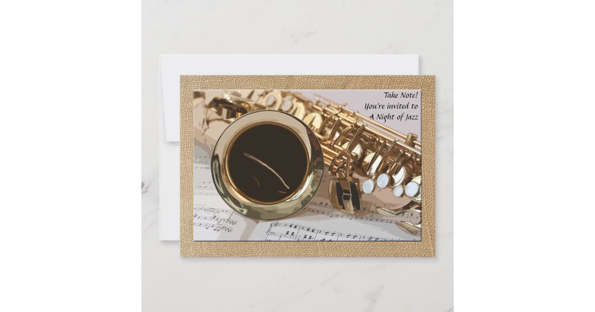 Saxophone and Sheet Music Invitation | Zazzle
