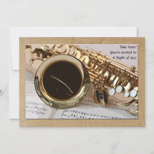 Saxophone and Sheet Music Invitation | Zazzle
