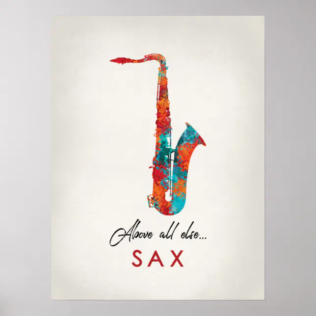 Saxophone - Bright Colorful Music Poster | Zazzle