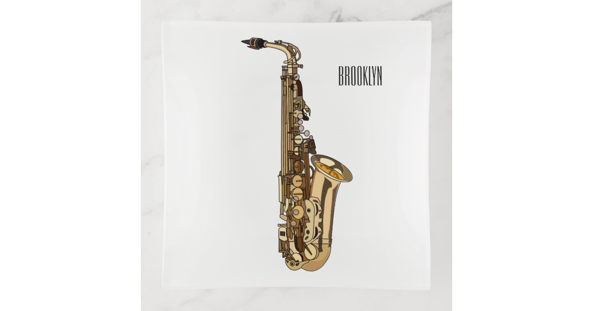 Saxophone cartoon illustration trinket tray | Zazzle