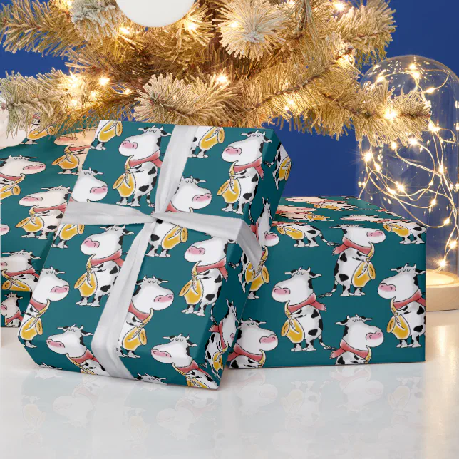 Saxophone Cow Wrapping Paper | Zazzle