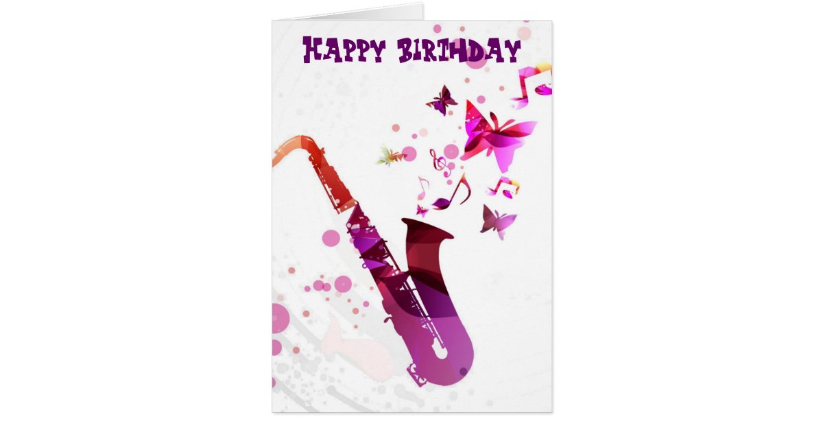 Saxophone cute music and butterflies birthday card | Zazzle.com