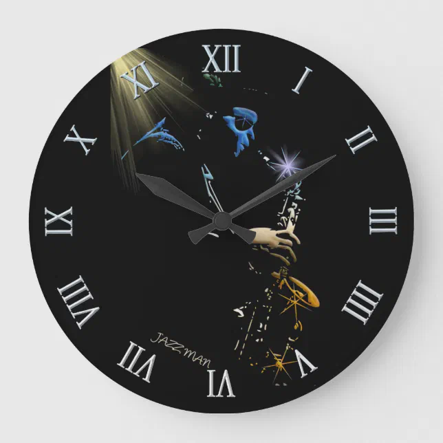 Saxophone Jazz Player Art Design Large Clock | Zazzle
