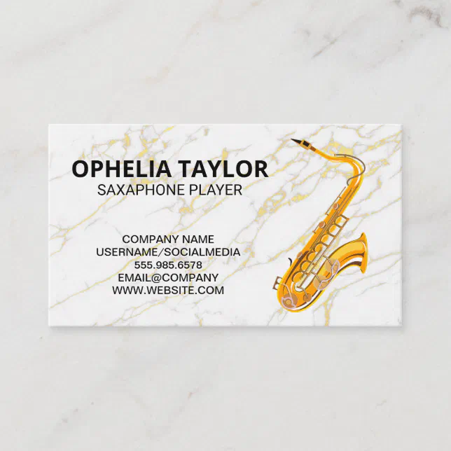 Saxophone | Marble Slate Background Business Card | Zazzle