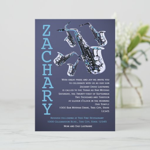 Saxophone Music Bar Mitzvah Invitation | Zazzle