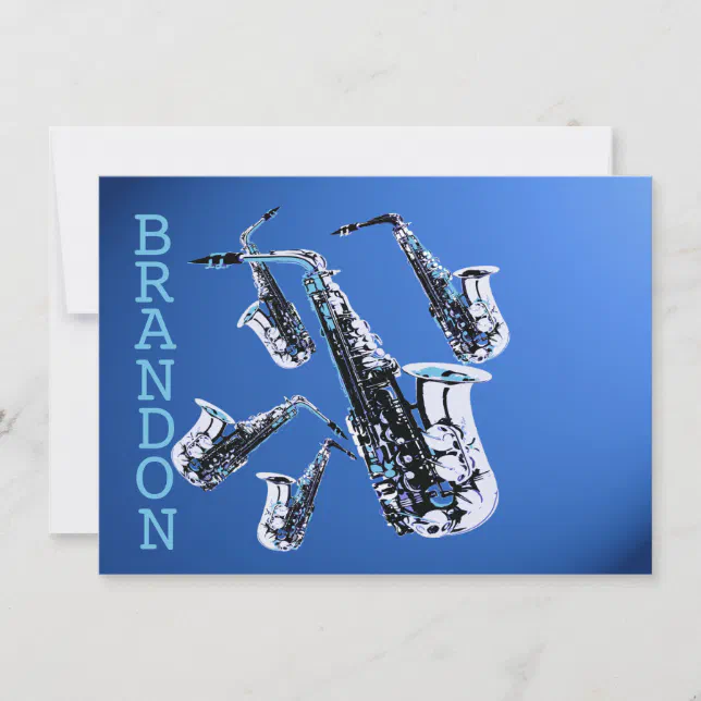 Saxophone Music Blue Thank You Flat Card | Zazzle
