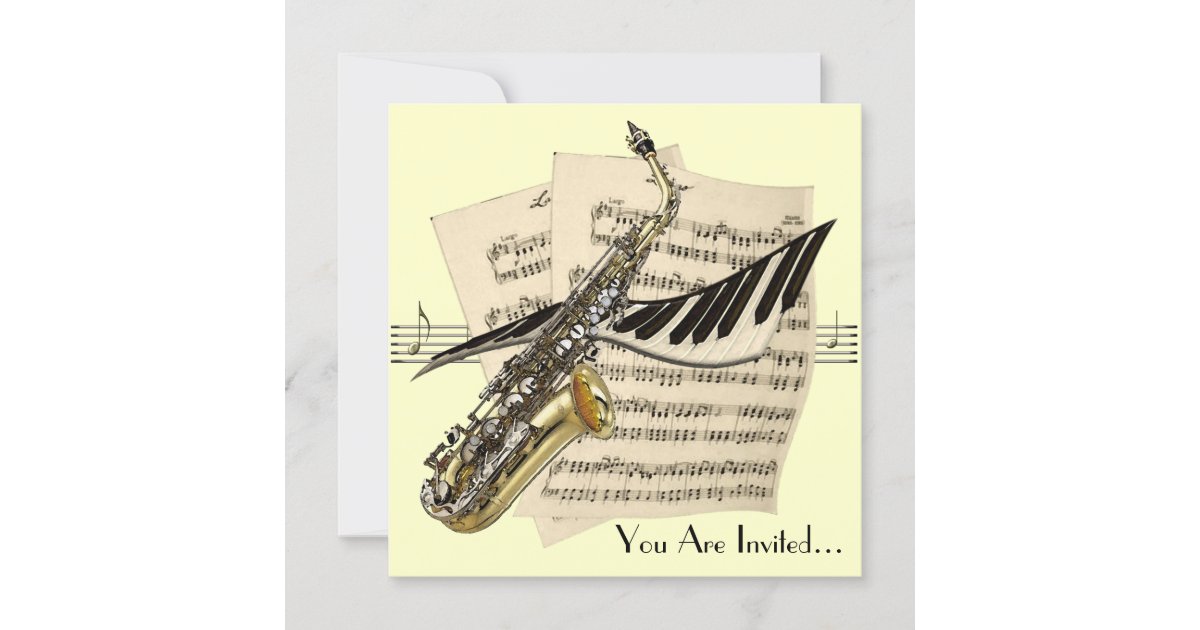 Saxophone Music Design Invitation | Zazzle