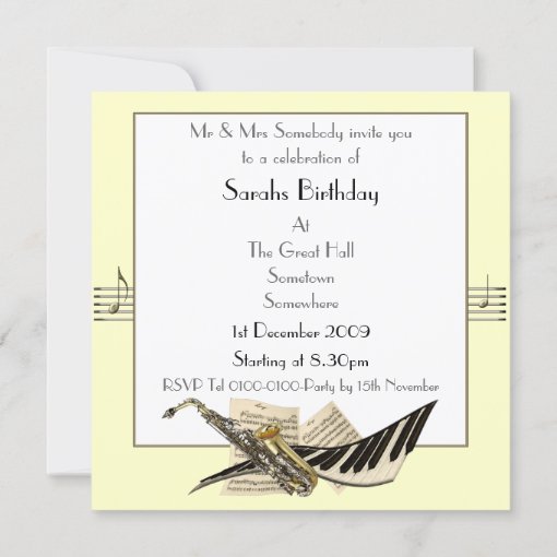 Saxophone Music Design Invitation | Zazzle