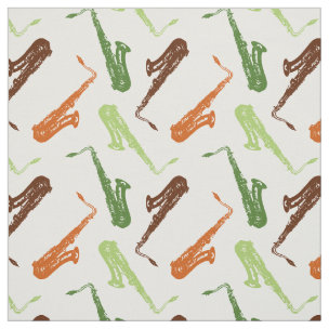 Saxophone Music Note Pattern Fabric | Zazzle