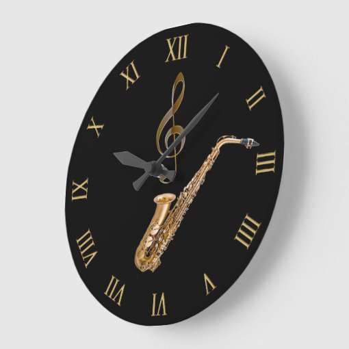 Saxophone Music-Themed Musician's Gift Large Clock | Zazzle