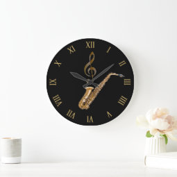 Saxophone Music-Themed Musician's Gift Large Clock | Zazzle