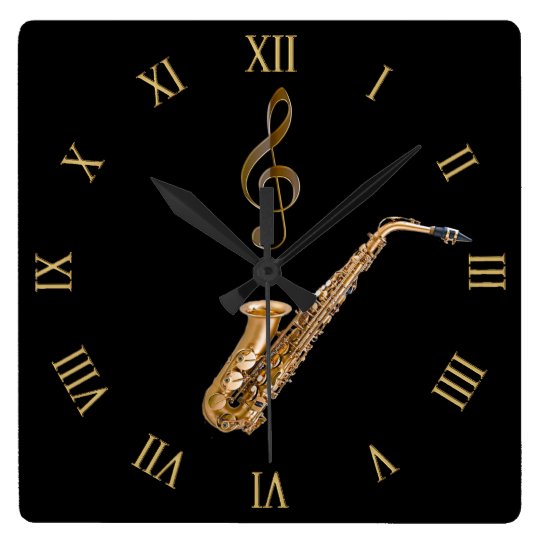 Saxophone Music-Themed Musician's Gift Square Wall Clock | Zazzle.com