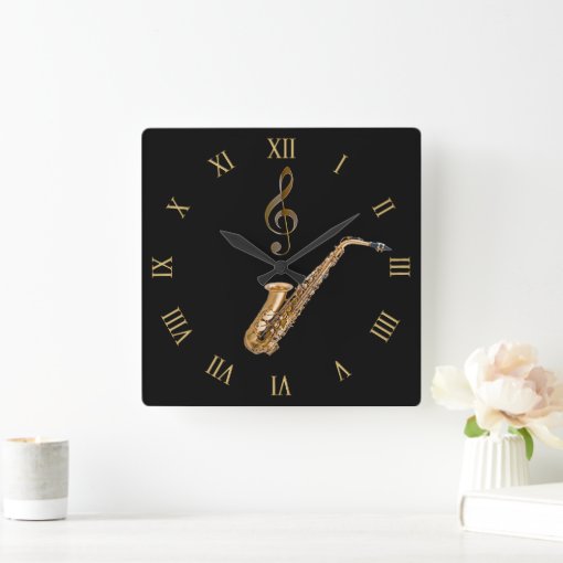 Saxophone Music-Themed Musician's Gift Square Wall Clock | Zazzle