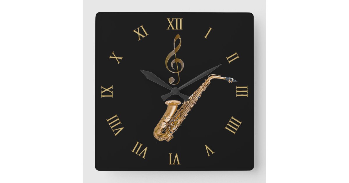 Saxophone Music-Themed Musician's Gift Square Wall Clock | Zazzle