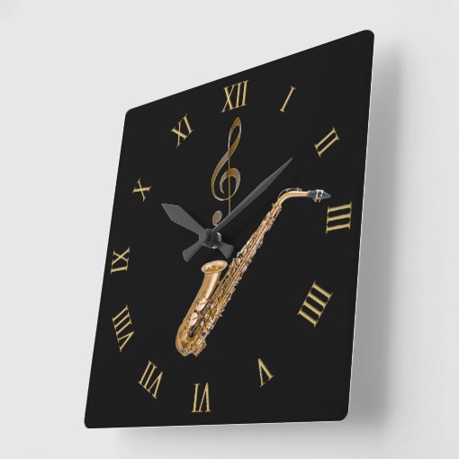 Saxophone Music-Themed Musician's Gift Square Wall Clock | Zazzle