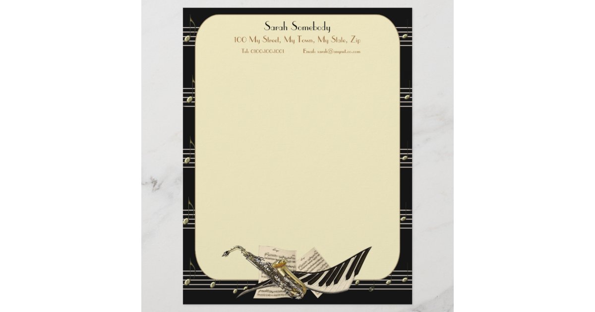 Saxophone & Piano Music Letterhead | Zazzle