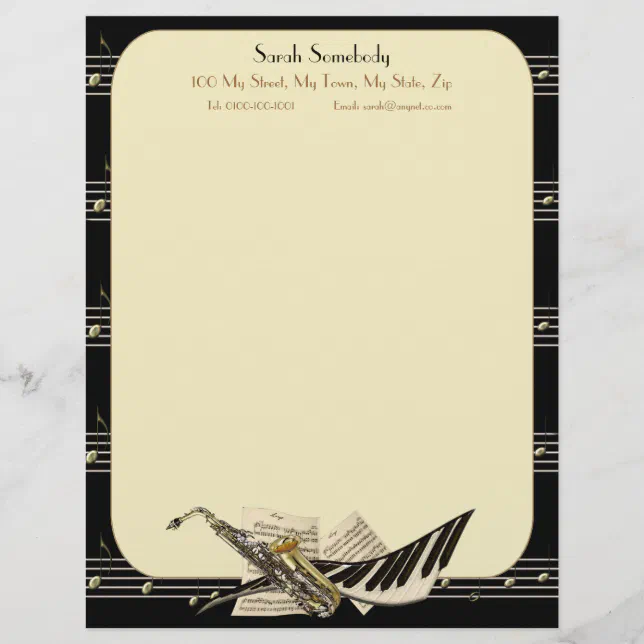 Saxophone & Piano Music Letterhead | Zazzle