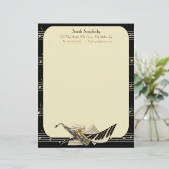 Saxophone & Piano Music Letterhead | Zazzle