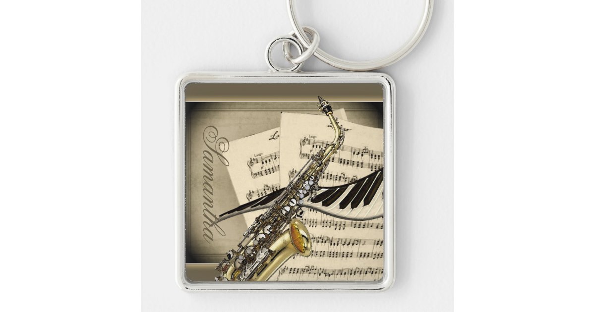 Saxophone & Piano Music Premium Keychain | Zazzle
