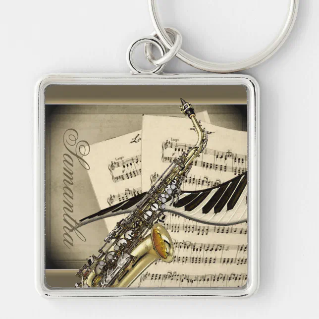 Saxophone & Piano Music Premium Keychain | Zazzle