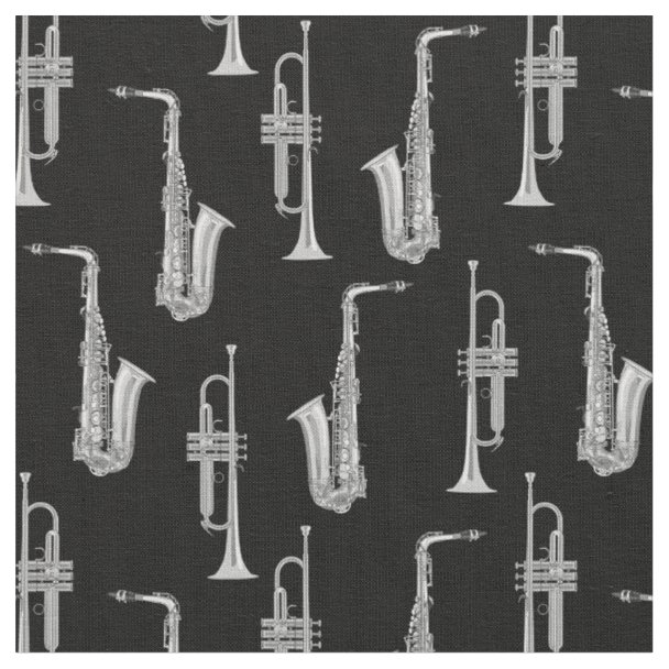 Saxophone Music Note Pattern Fabric | Zazzle