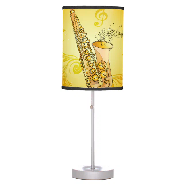 Saxophone with key notes and clef table lamp | Zazzle