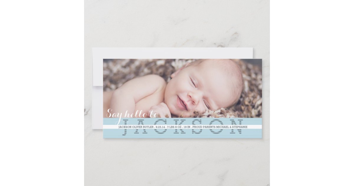 Say Hello Baby Boy Photo Birth Announcement | Zazzle