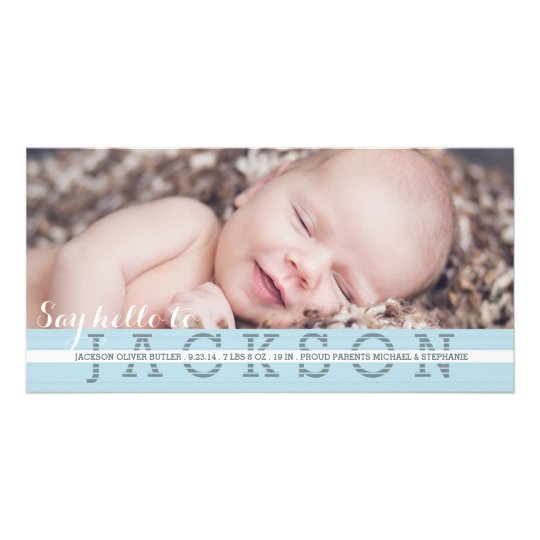 Say Hello Baby Boy Photo Birth Announcement | Zazzle.com
