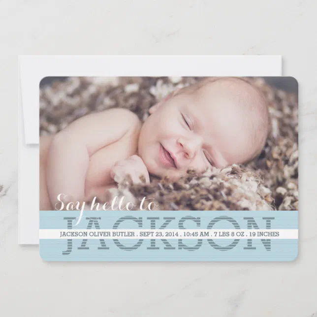 Say Hello Baby Boy Photo Birth Announcement | Zazzle