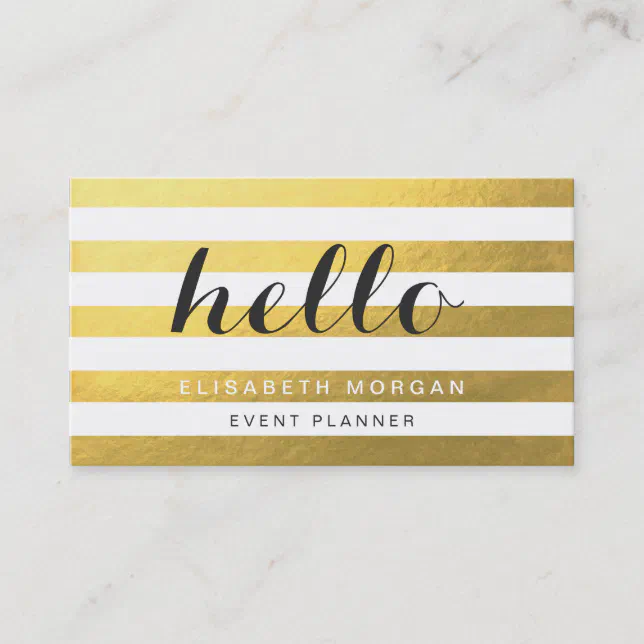 Say Hello to Your Clients - Stylish Gold Stripes Business Card | Zazzle
