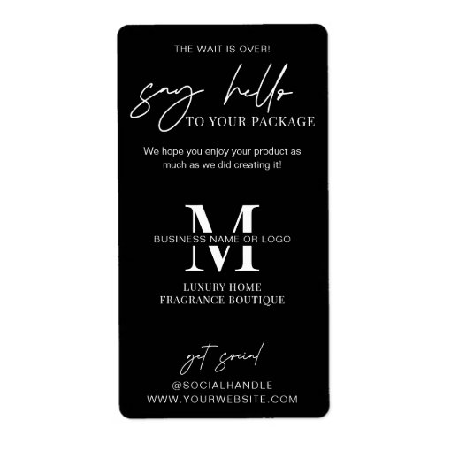 Say Hello To Your Order Monogram Black Packaging Label | Zazzle