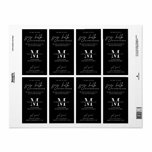 Say Hello To Your Order Monogram Black Packaging Label | Zazzle