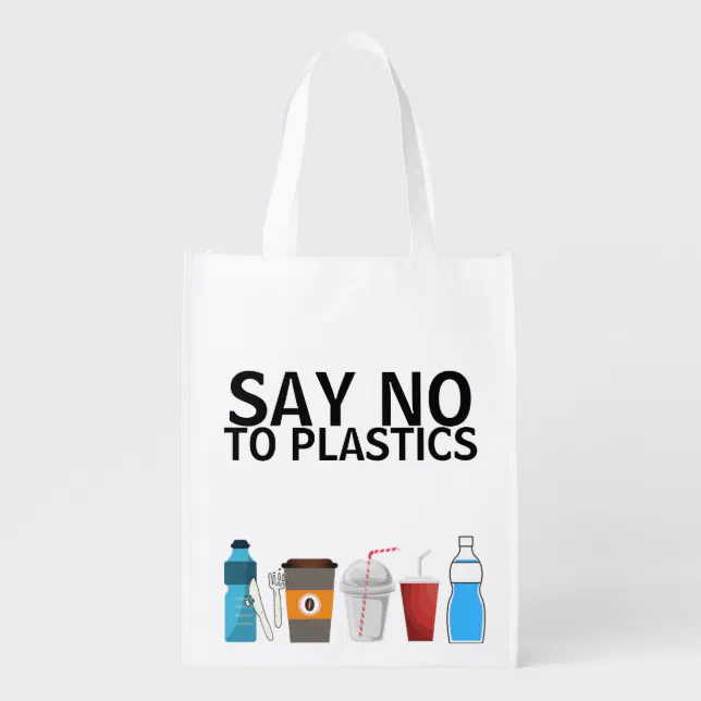 Say No To Plastics Slogan Shopping Grocery Bag | Zazzle