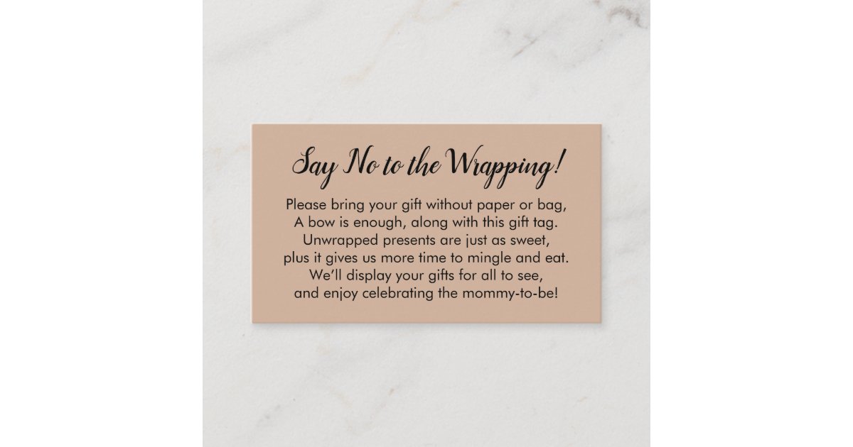 Say No to Wrapping Baby Shower Almond Gift Card | Zazzle